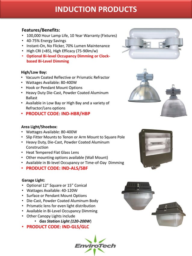 EnviroTech Lighting Product Brochure - Fluorescent, Induction, LED ...