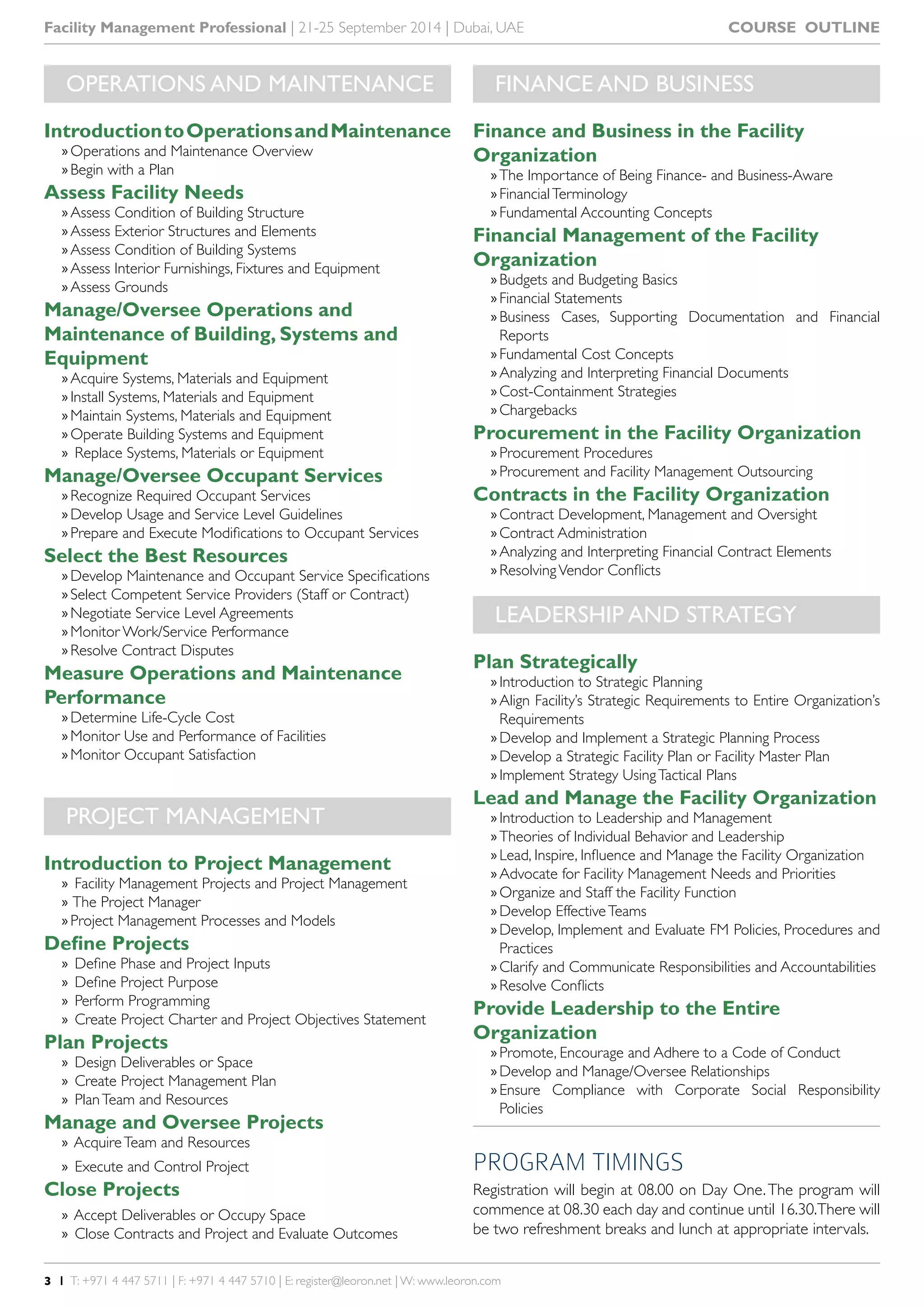 Brochure FACILITY MANAGEMENT PROFESSIONAL FMP TRAINING DUBAI | PDF