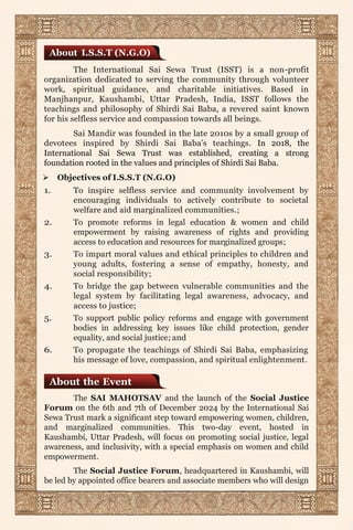 Brochure I S.S.T (International Sai Sewa Trust) | PDF