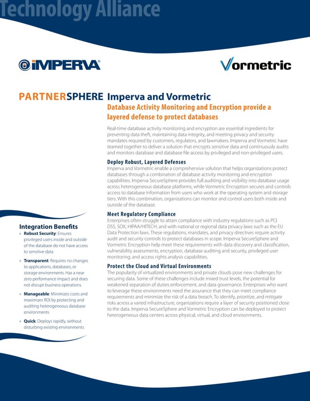 Brochure Imperva Securesphere Vormetric Encryption | PDF