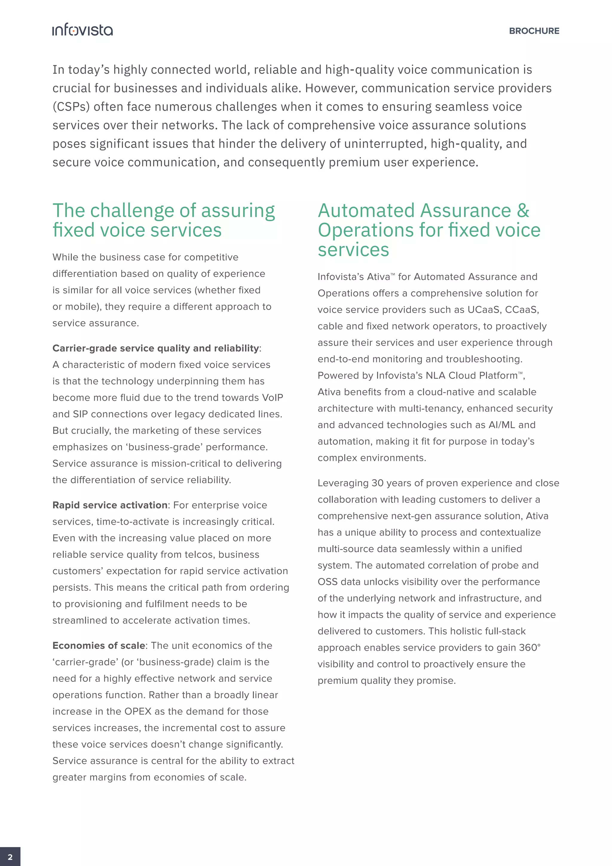 Ativa™ for fixed voice | Brochure | Infovista | PDF