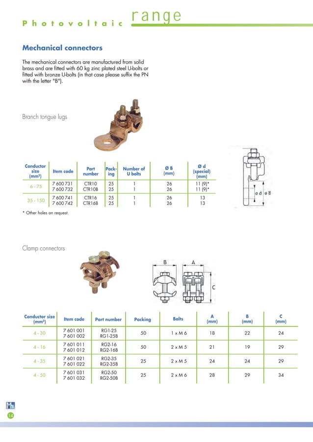 Mecatraction - Photovoltaic PV Cable Connectors & Earth Clamps | PDF