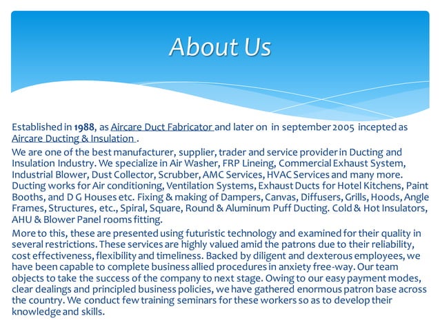DUCTING WORK By Aircare Ducting & Insulation | PPT