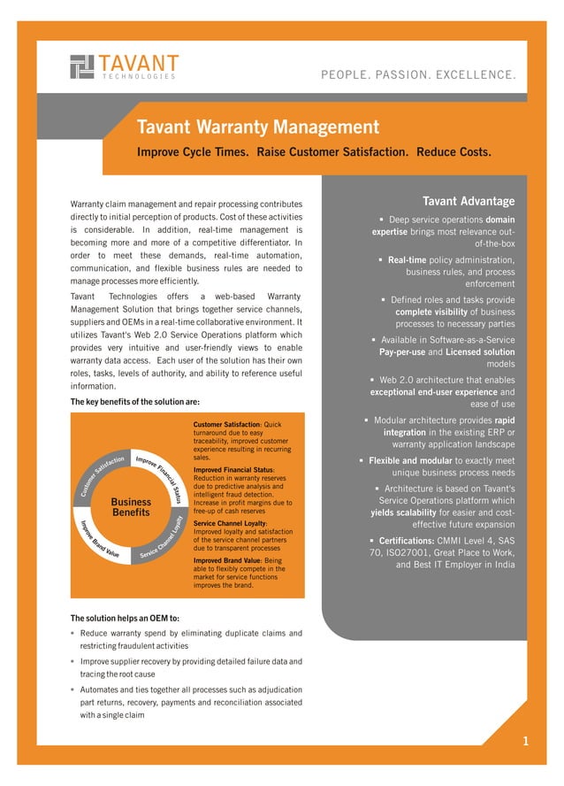 Tavant Technologies - Warranty Management Brochure | PDF