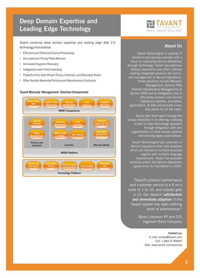 Tavant Technologies - Warranty Management Brochure | PDF