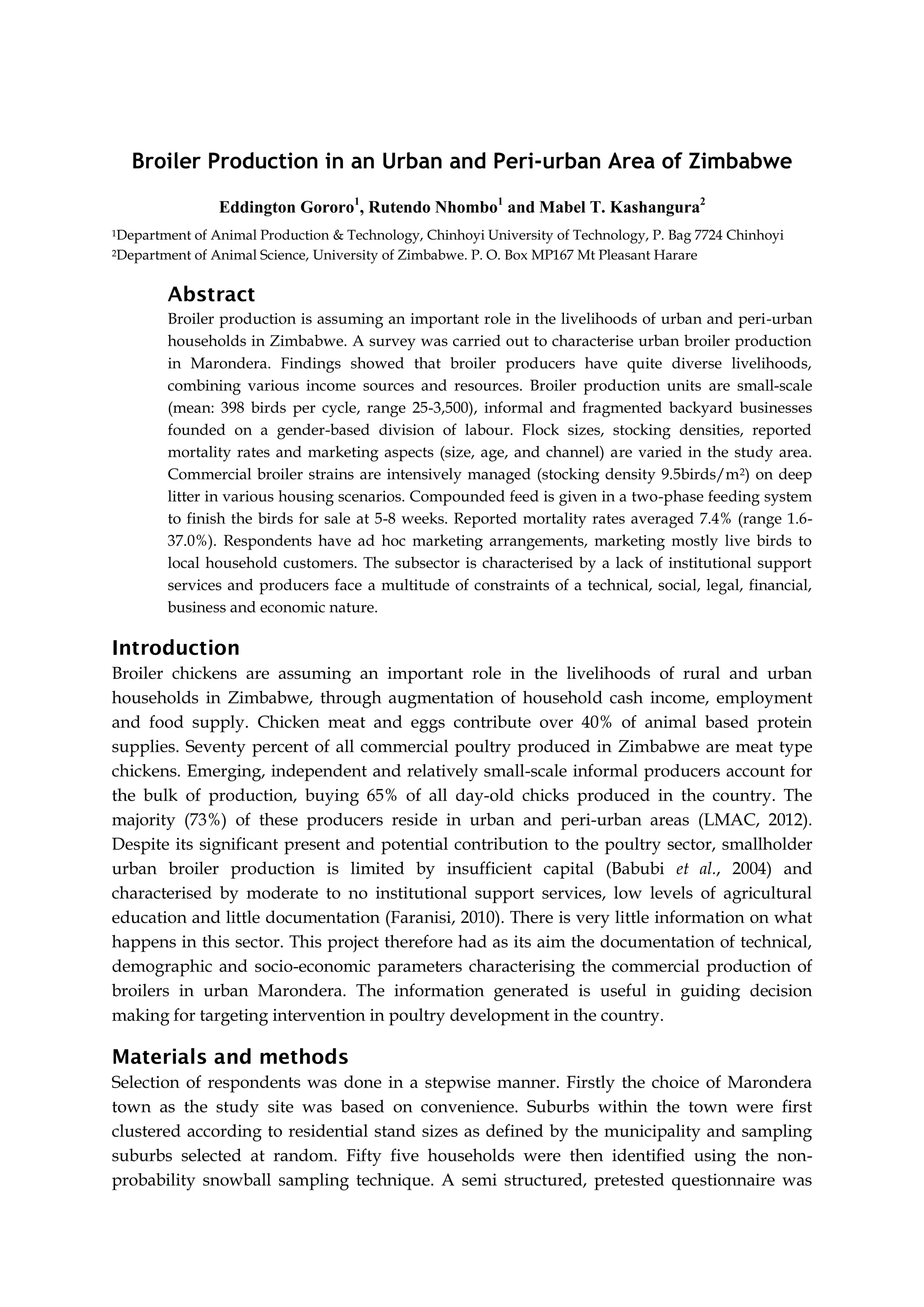 Broilers in urban zimbabwe | PDF