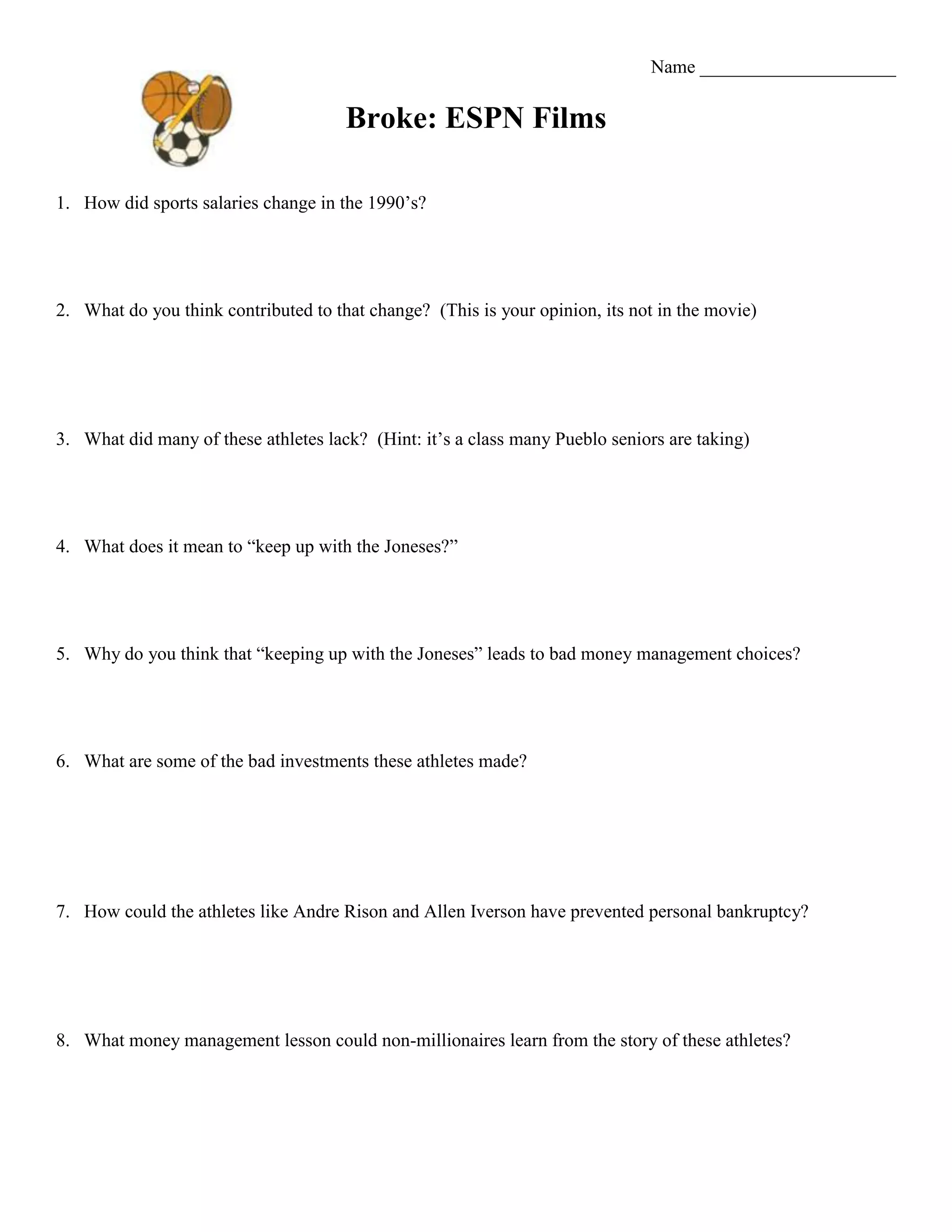 Broke movie questions | DOCX