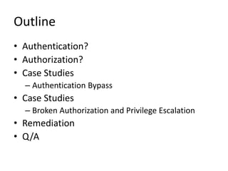 Broken Authentication & authorization | PPSX | Databases | Computer Software and Applications