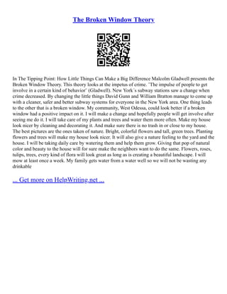 Broken Window Theory Research Paper | PDF