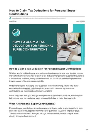 A Complete Guide to Claiming Tax Deductions on Super Contributions | PDF