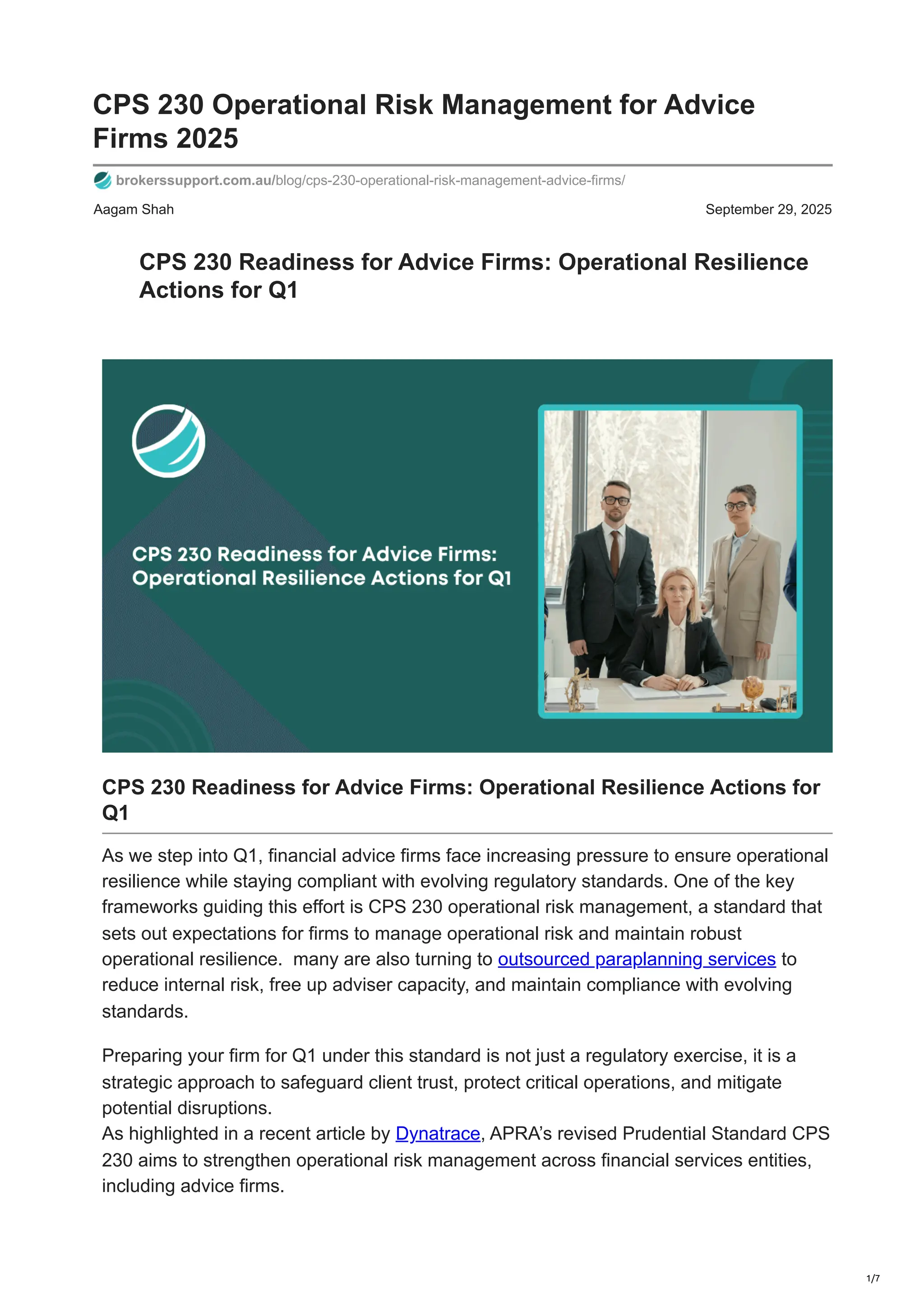 CPS 230: Strengthening Operational Risk Management for Advice Firms in 2025 | PDF