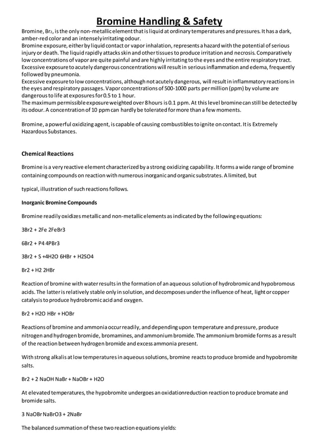 Bromine handling and safety | DOCX | First Aid | Injuries