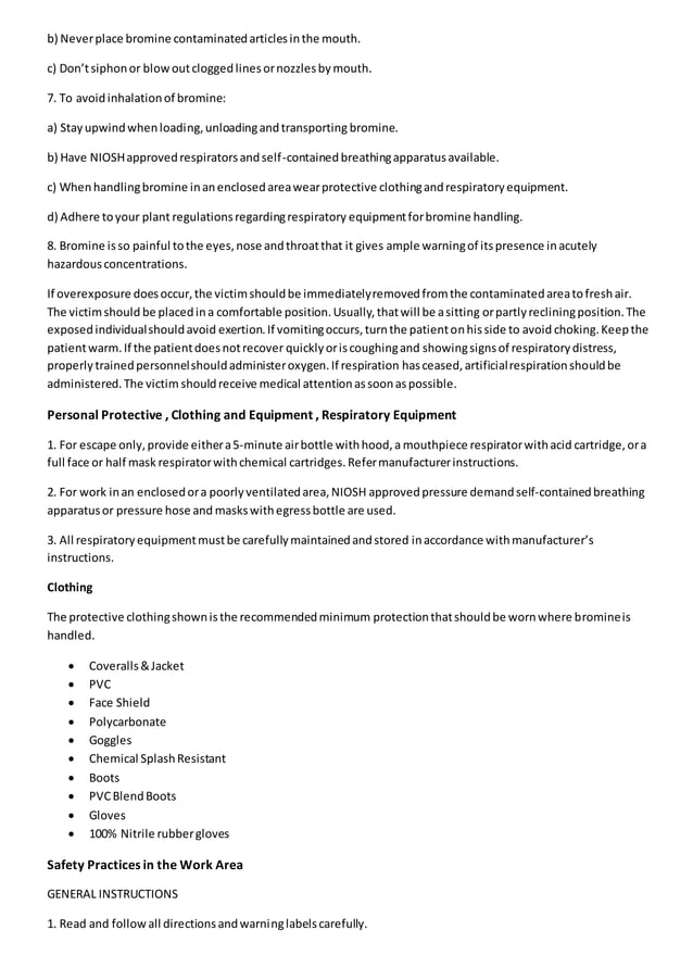 Bromine handling and safety | DOCX | First Aid | Injuries