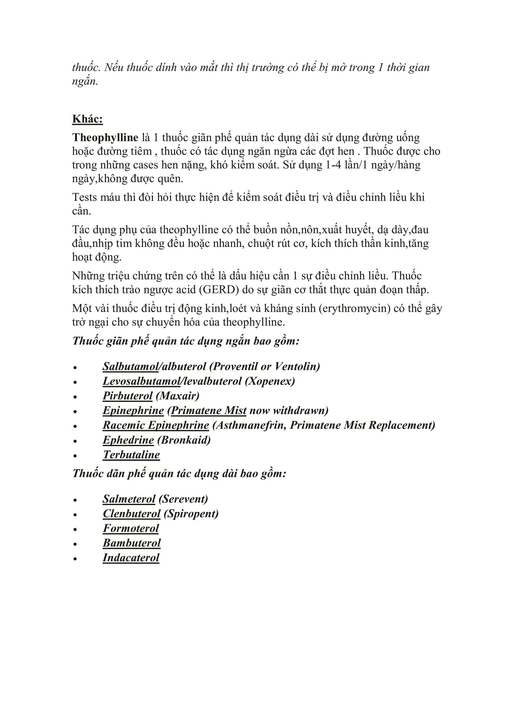 Bronchodilator (thuốc giãn phế quản) | PDF