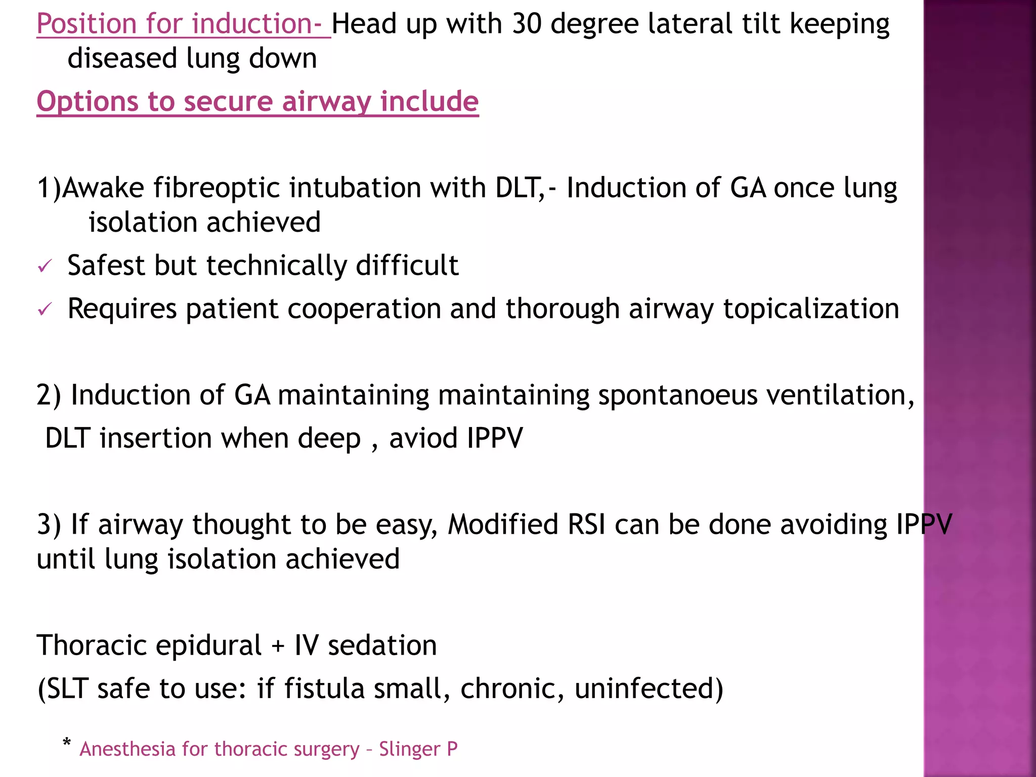 Bronchopleural fistula anesthetic concerns | PPTX