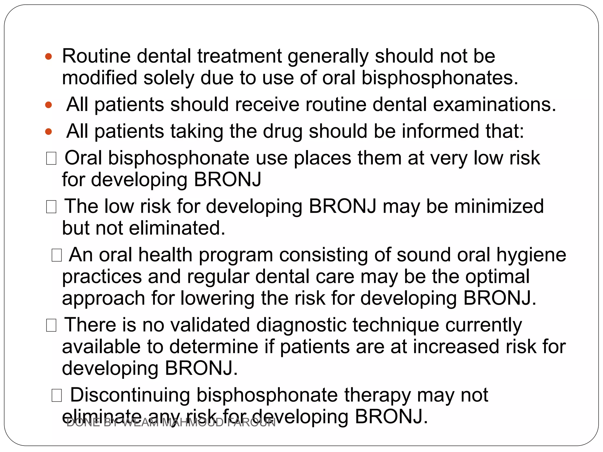 BRONJ bisphosphonates osteonecrosis of jaw | PPTX