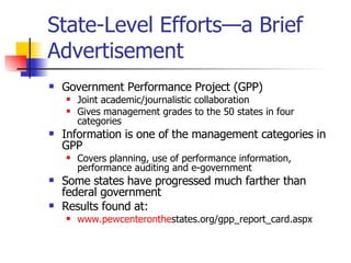 Linking Performance and Budgeting: A Framework and Current U.S ...