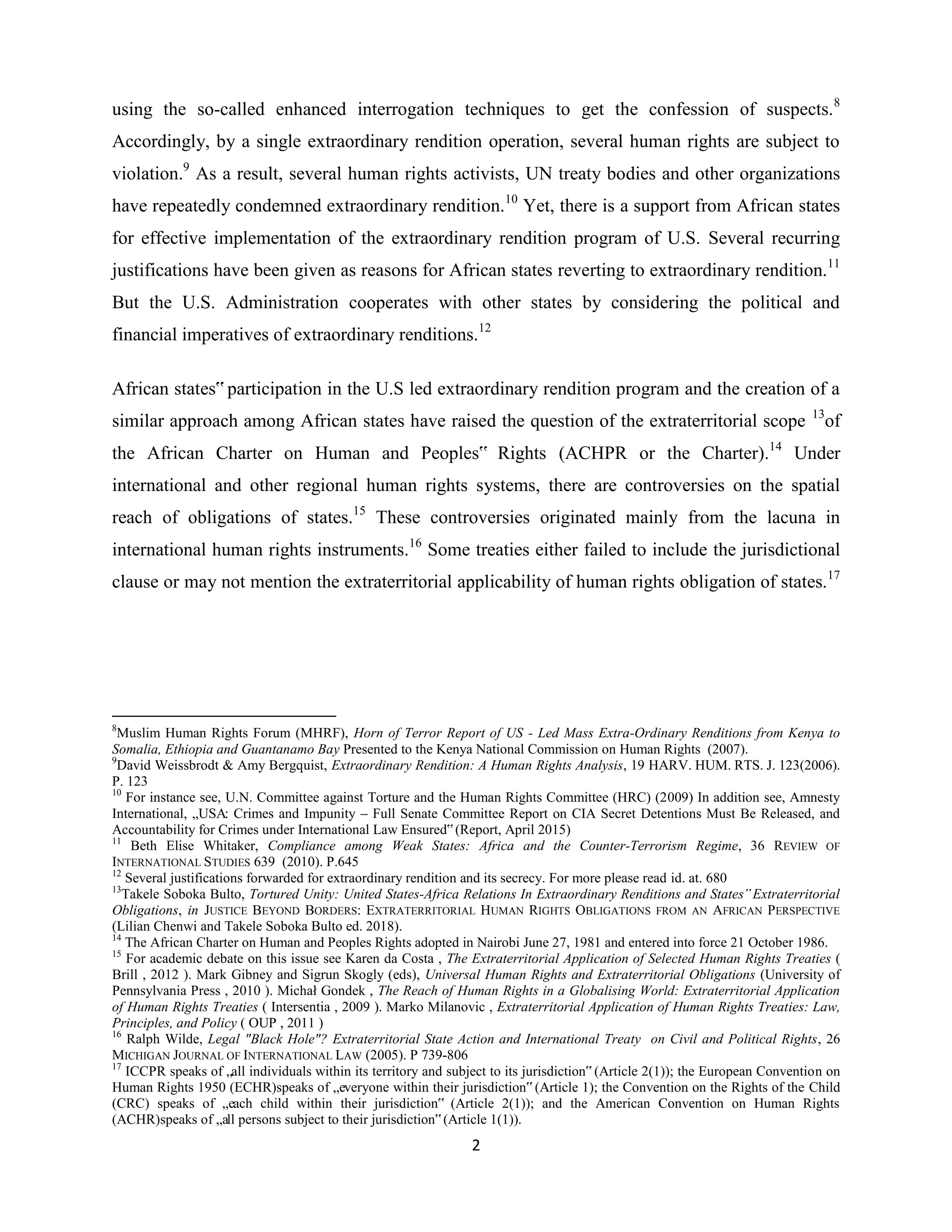 Extraordinary Rendition and Extraterritorial State Obligations in the ...