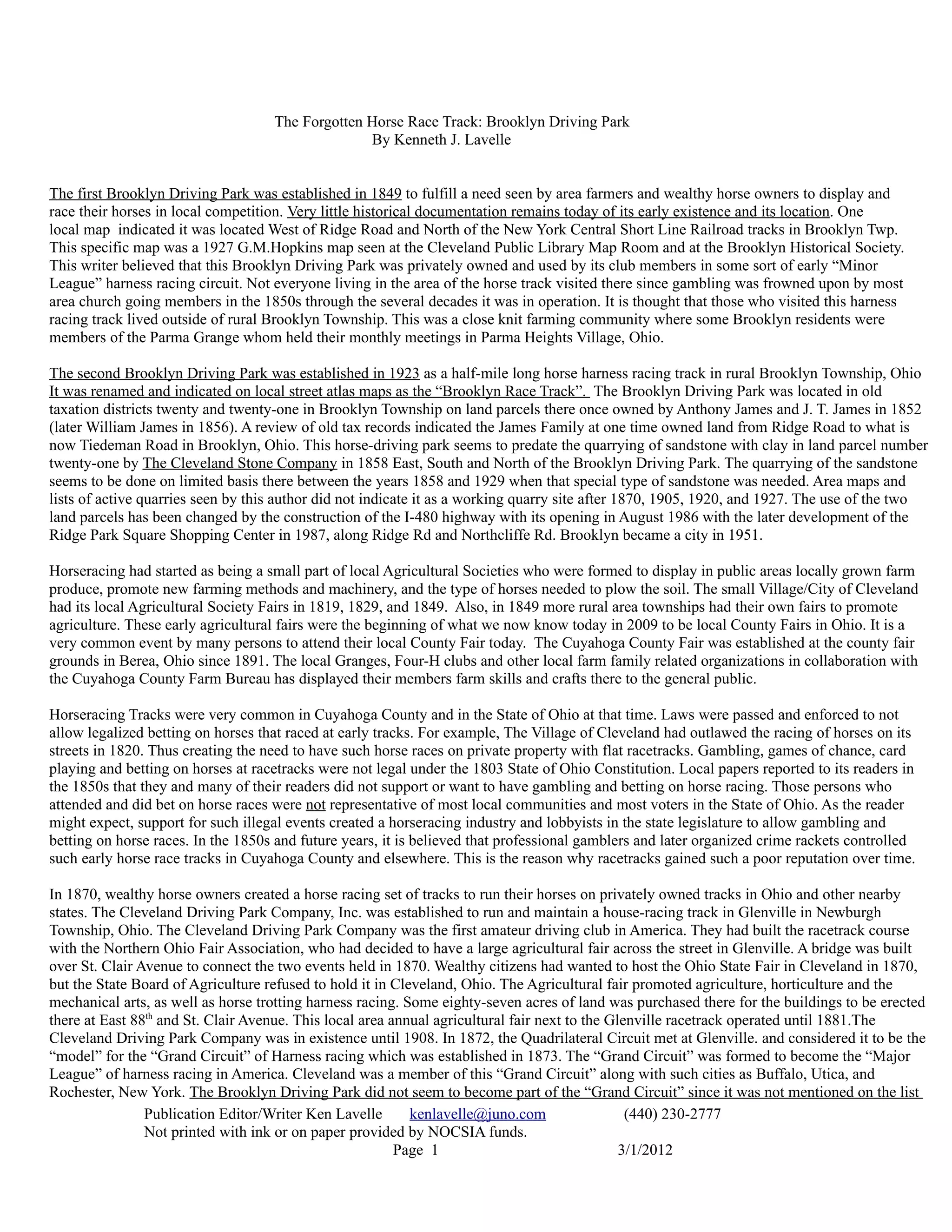 Brooklyn Race Track Update 2012 | DOC