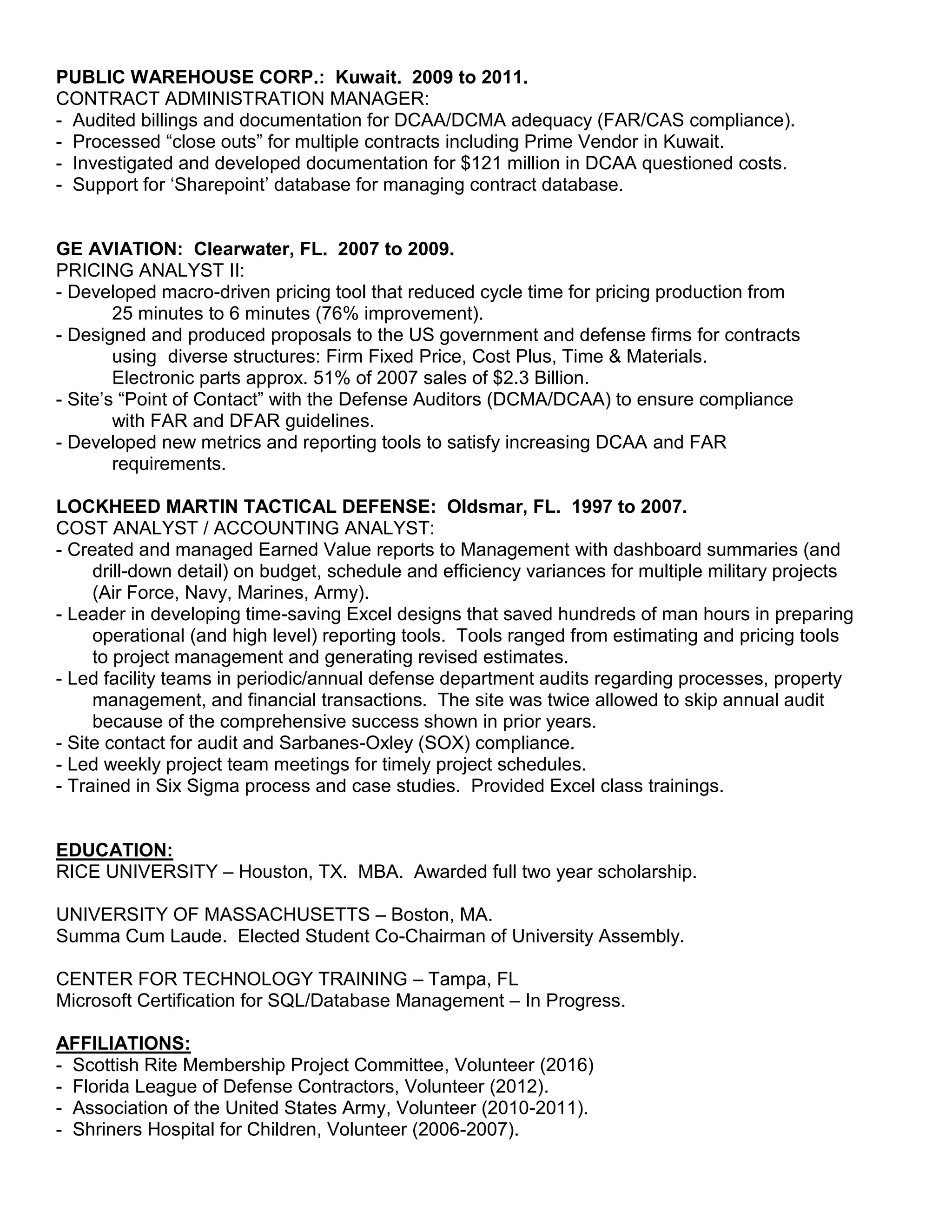 George Brooks Resume as of June 2016 | PDF | Defense Industry | Industries