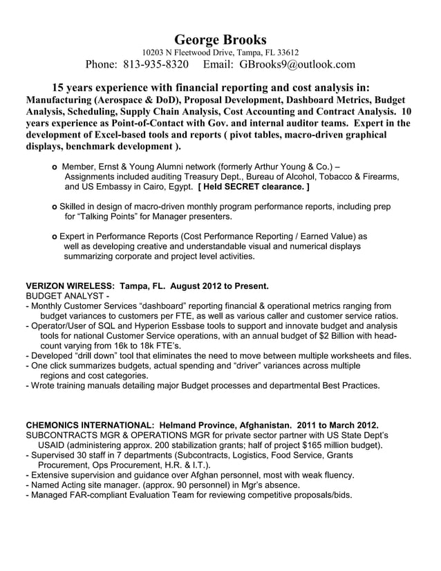 George Brooks Resume as of June 2016 | PDF | Defense Industry | Industries