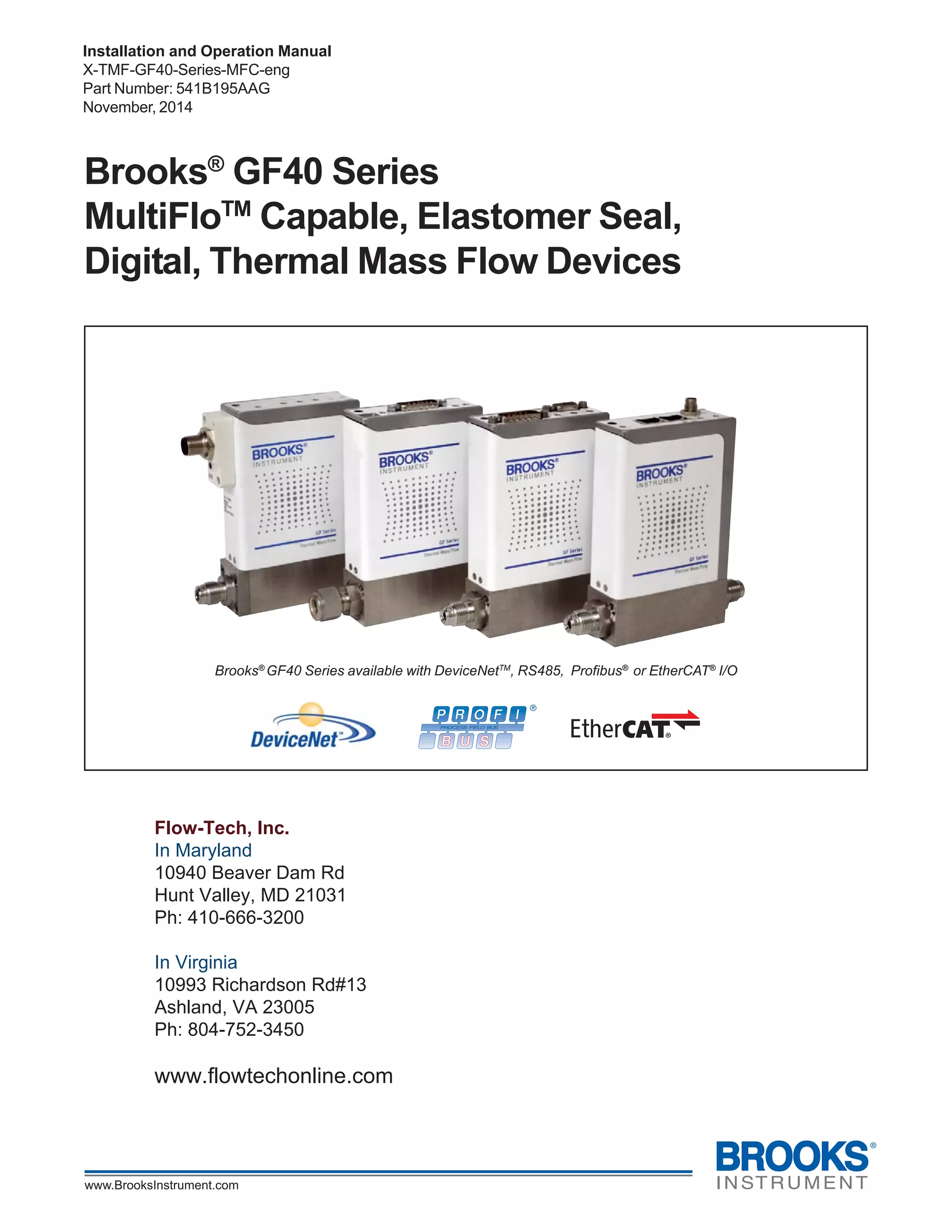 Brooks Instrument Series GF40 Installation and Operation Manual | PDF