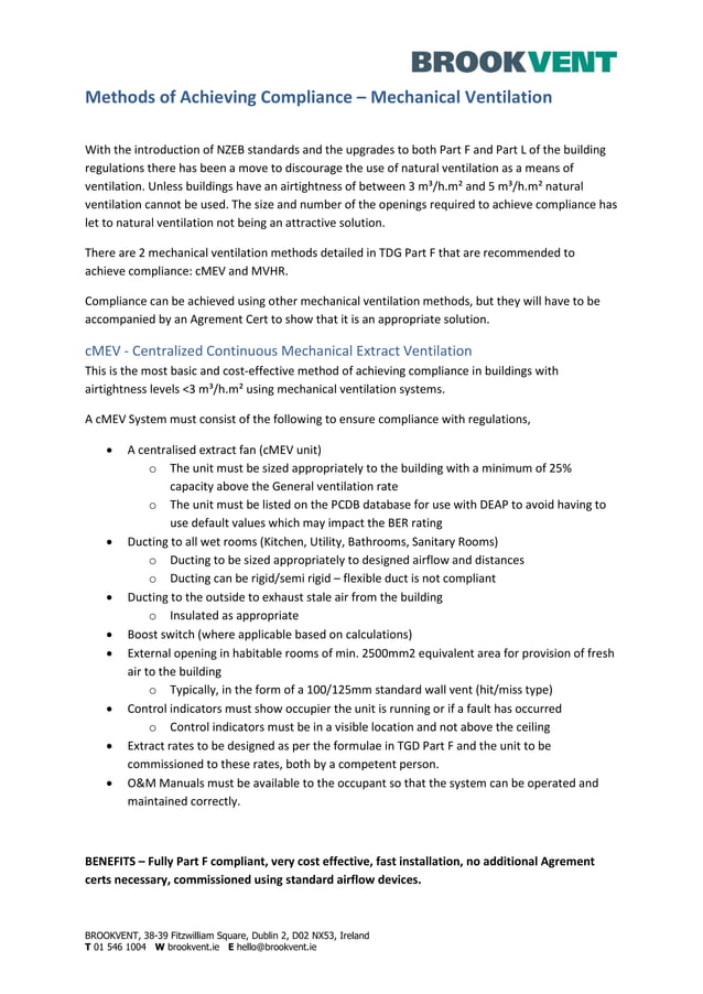 Brookvent part f compliance guide | PDF