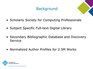 ORCID identifiers in research workflows - ACM (B. Rous) | PPT
