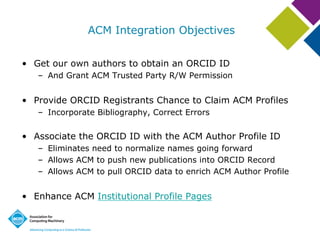 ORCID identifiers in research workflows - ACM (B. Rous) | PPT