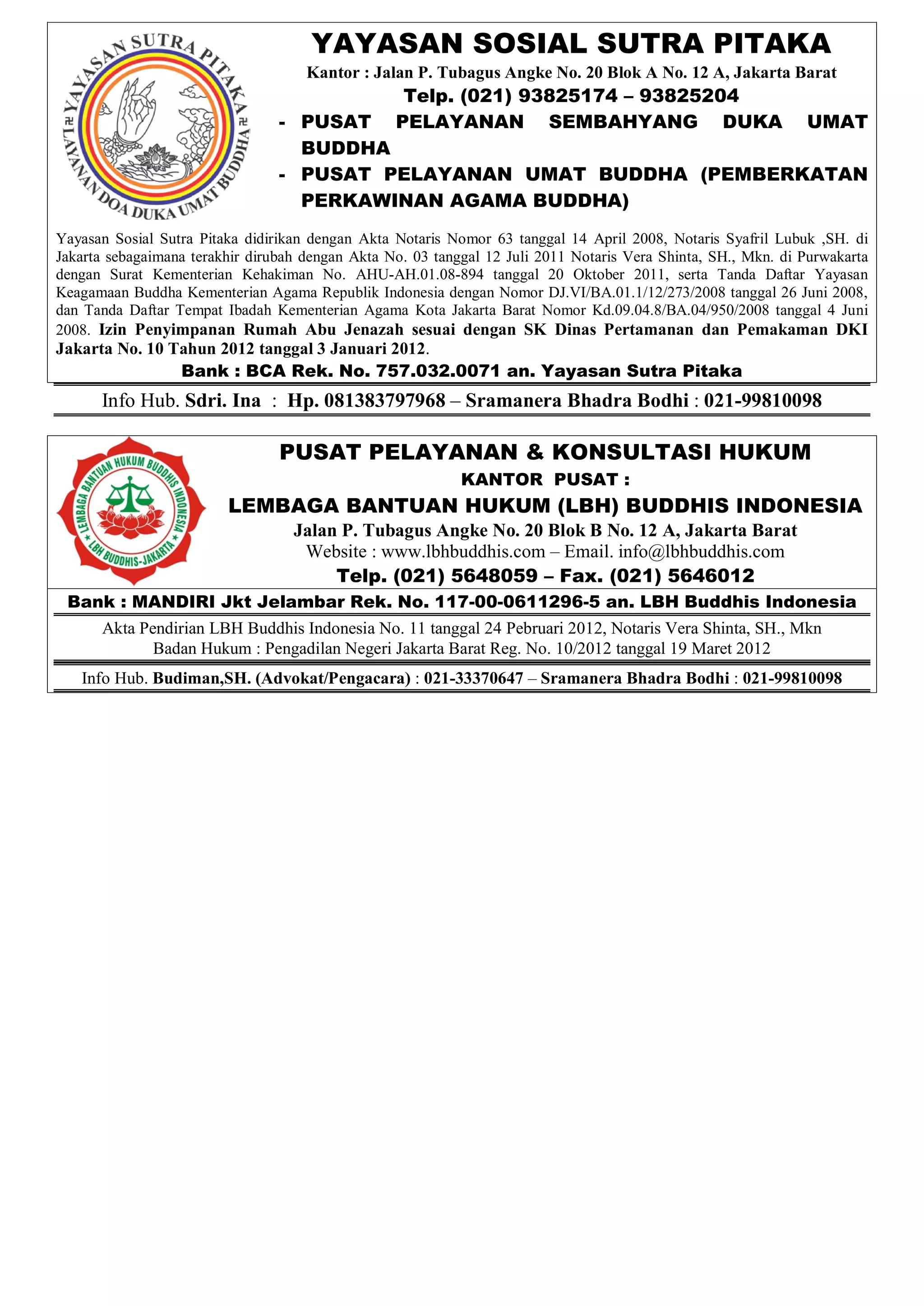 Yayasan Sosial Sutra Pitaka | PDF