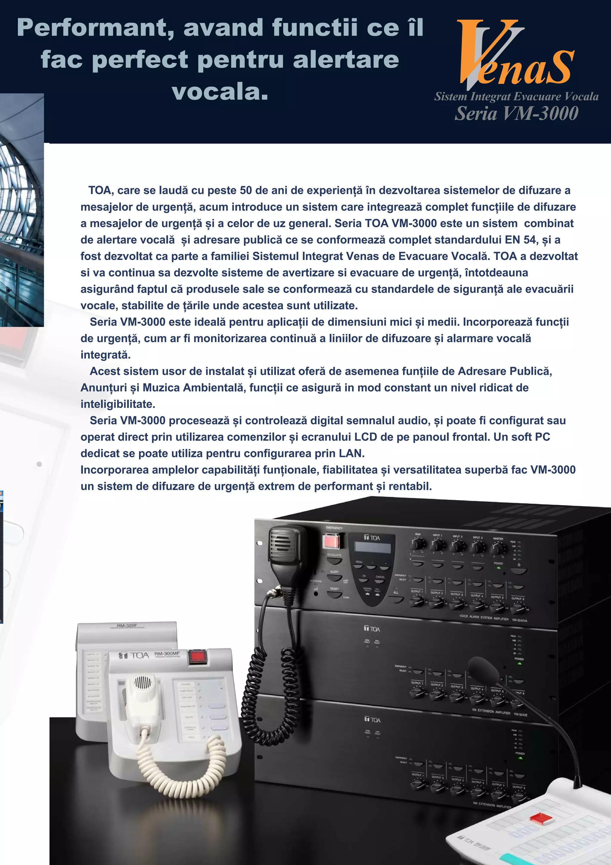 Brosura sistem de alarmare vocala Toa VM-3000 (romana) | PDF