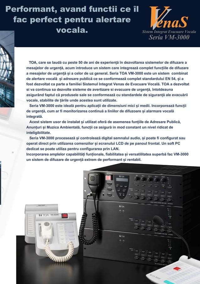 Brosura sistem de alarmare vocala Toa VM-3000 (romana) | PDF