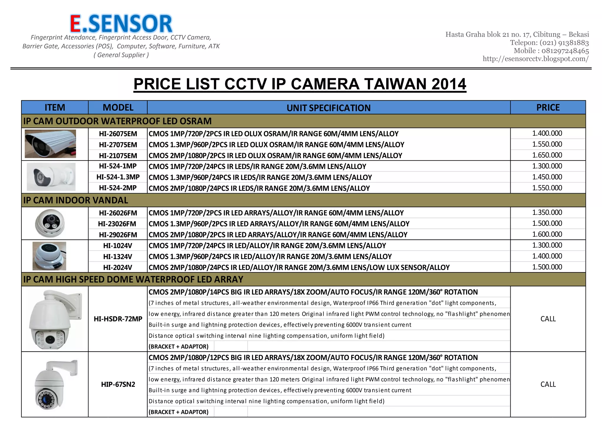 Brosur cctv ip camera 2014 esensor | PPT