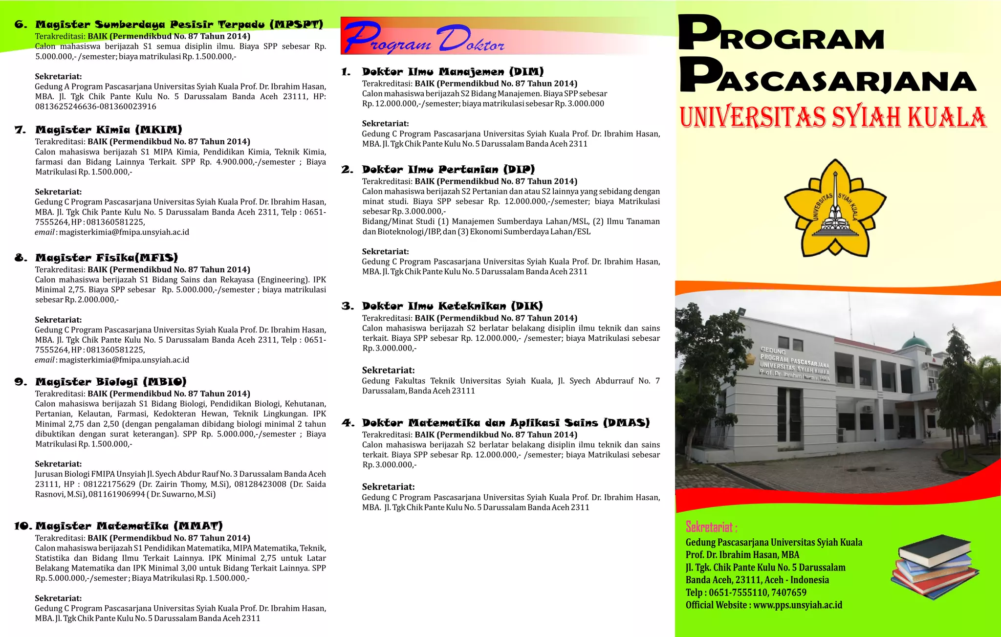 Brosur Penerimaan Mahasiswa Baru PPs Unsyiah | PDF