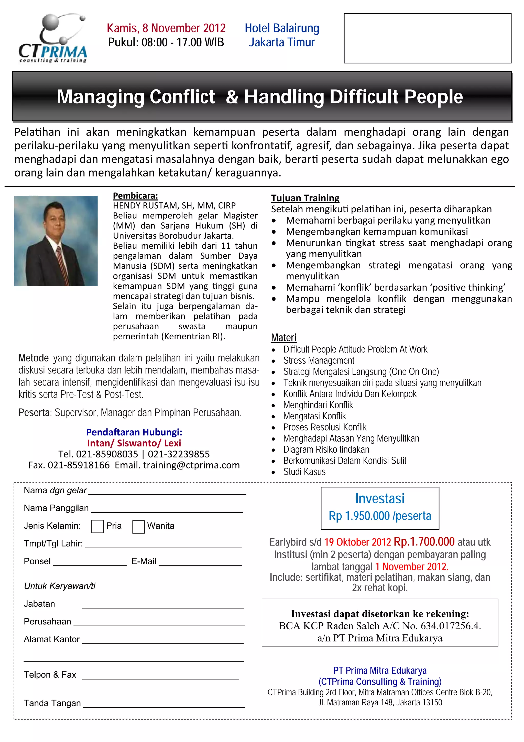 Training Managing Conflict & Handling Difficult People | PDF