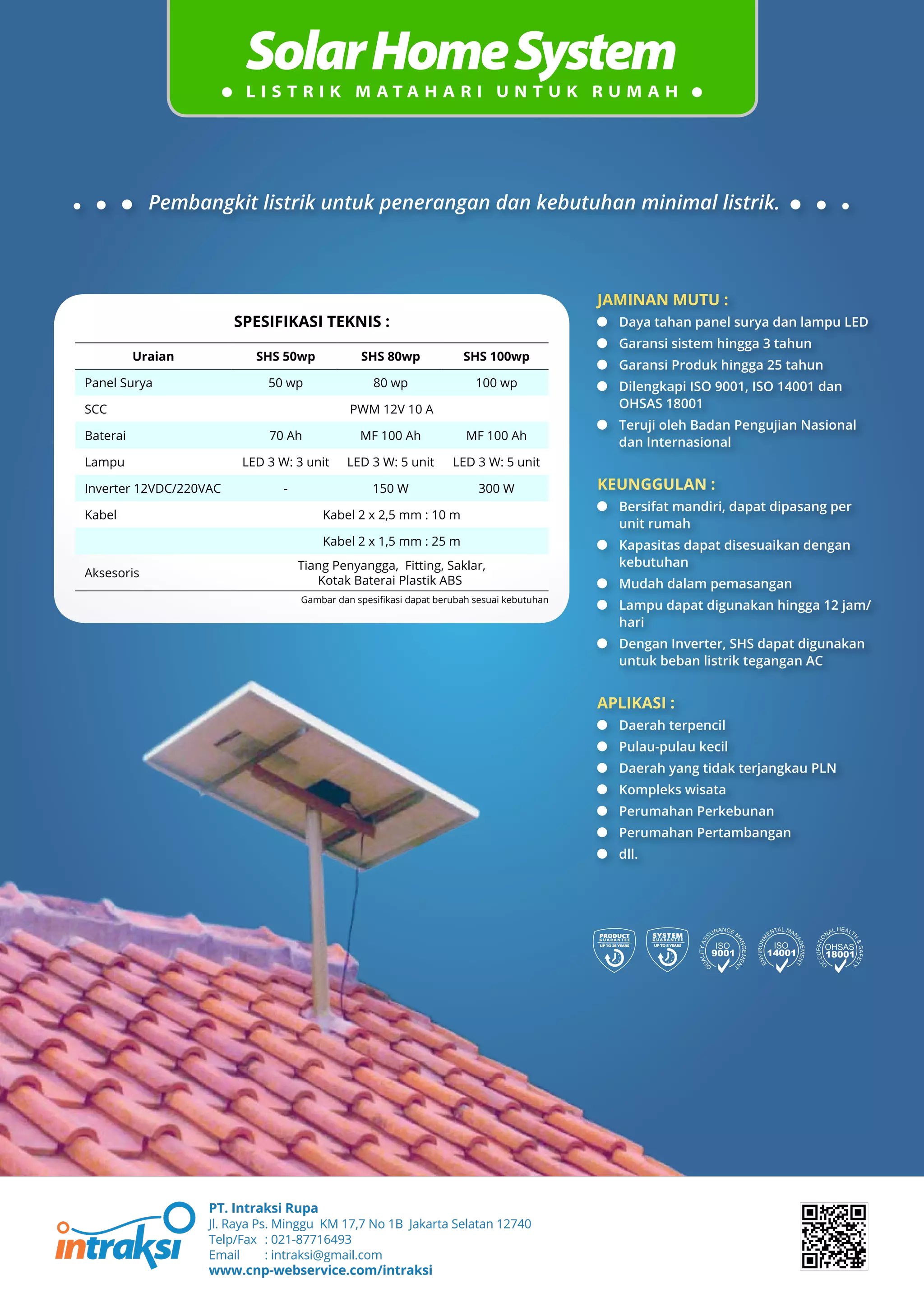 SHS, Solar Home System - Pembangkit listrik untuk penerangan dan ...