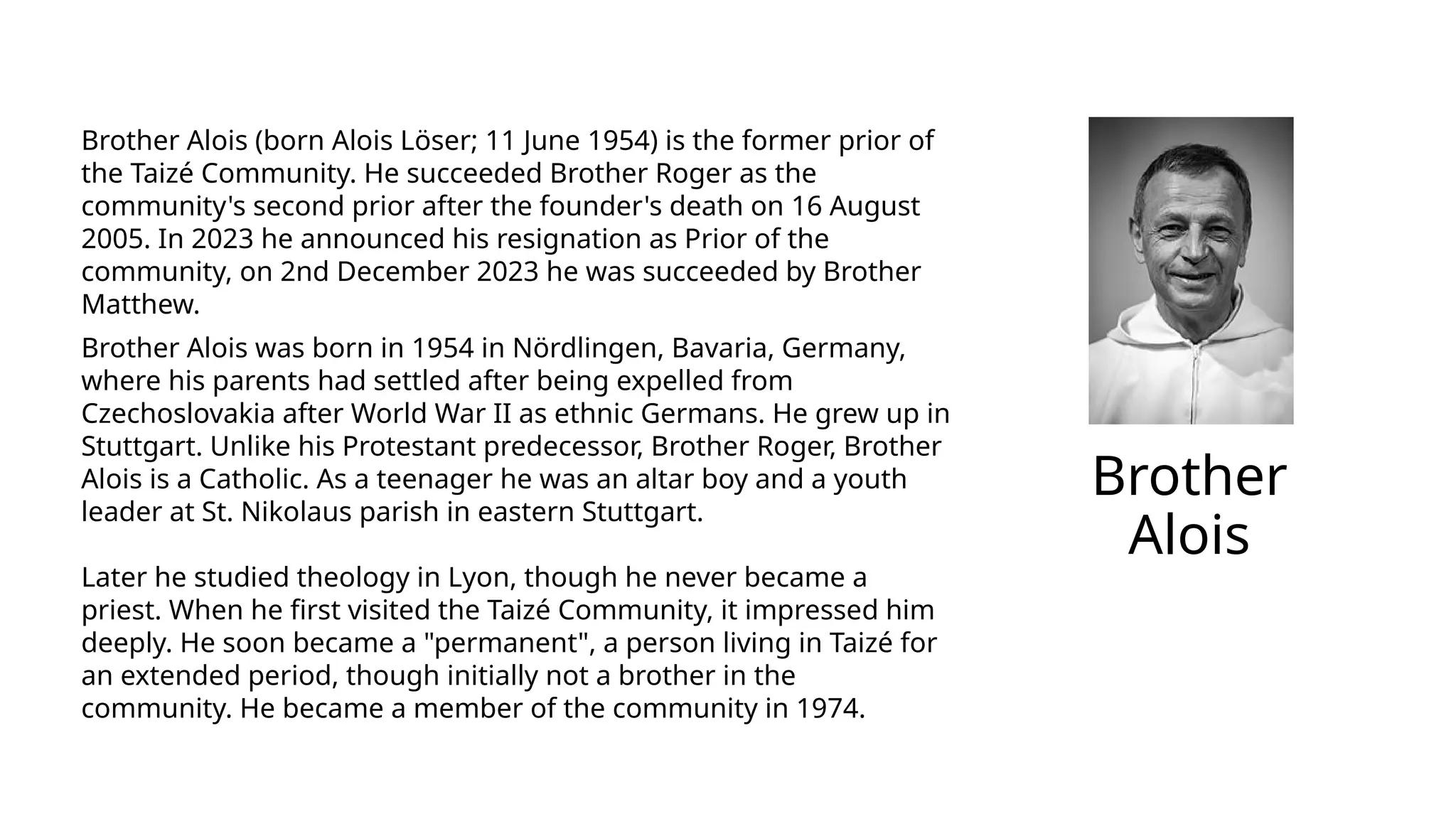 Brother Alois has represented the Taizé Community | PPTX