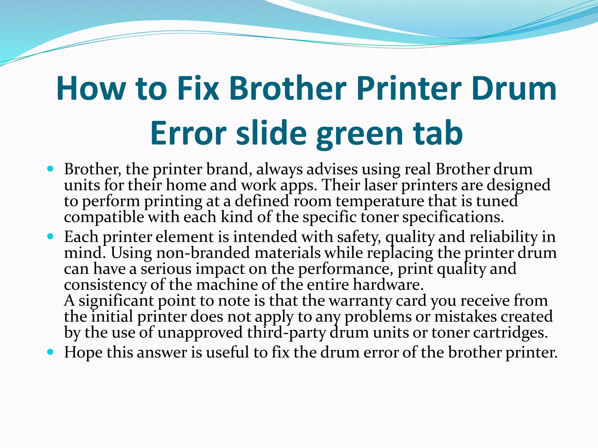 Brother printer drum error slide green tab | PPTX | Computer ...