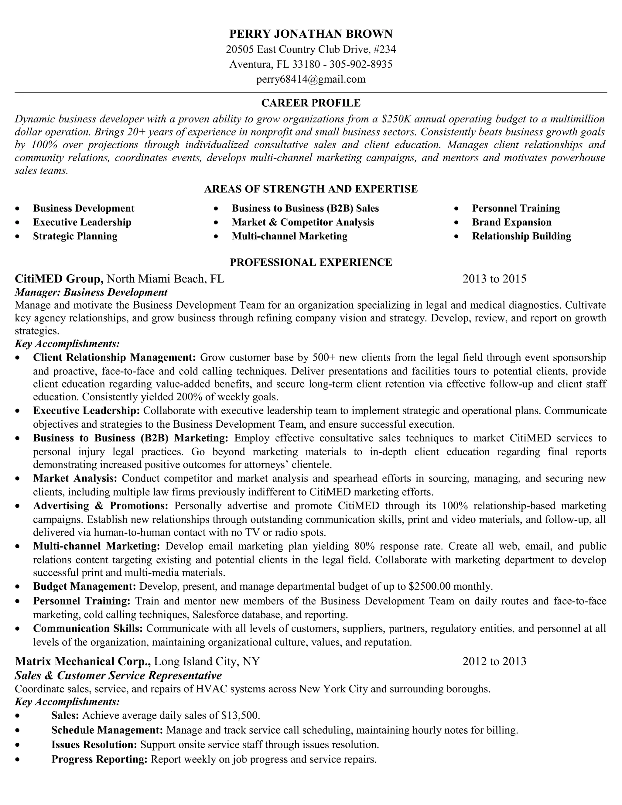 Resume of Perry J. Brown | DOC | Non-Profit Organizations | Industries