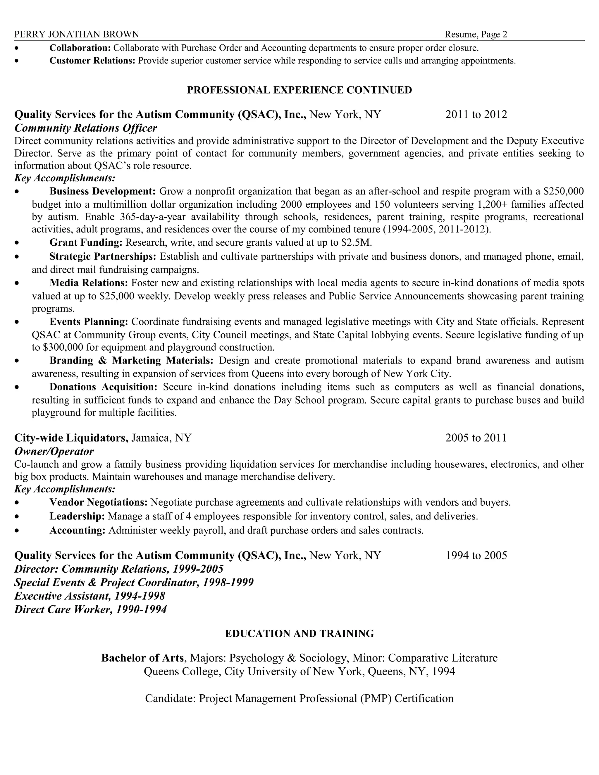 Resume of Perry Jonathan Brown | DOC