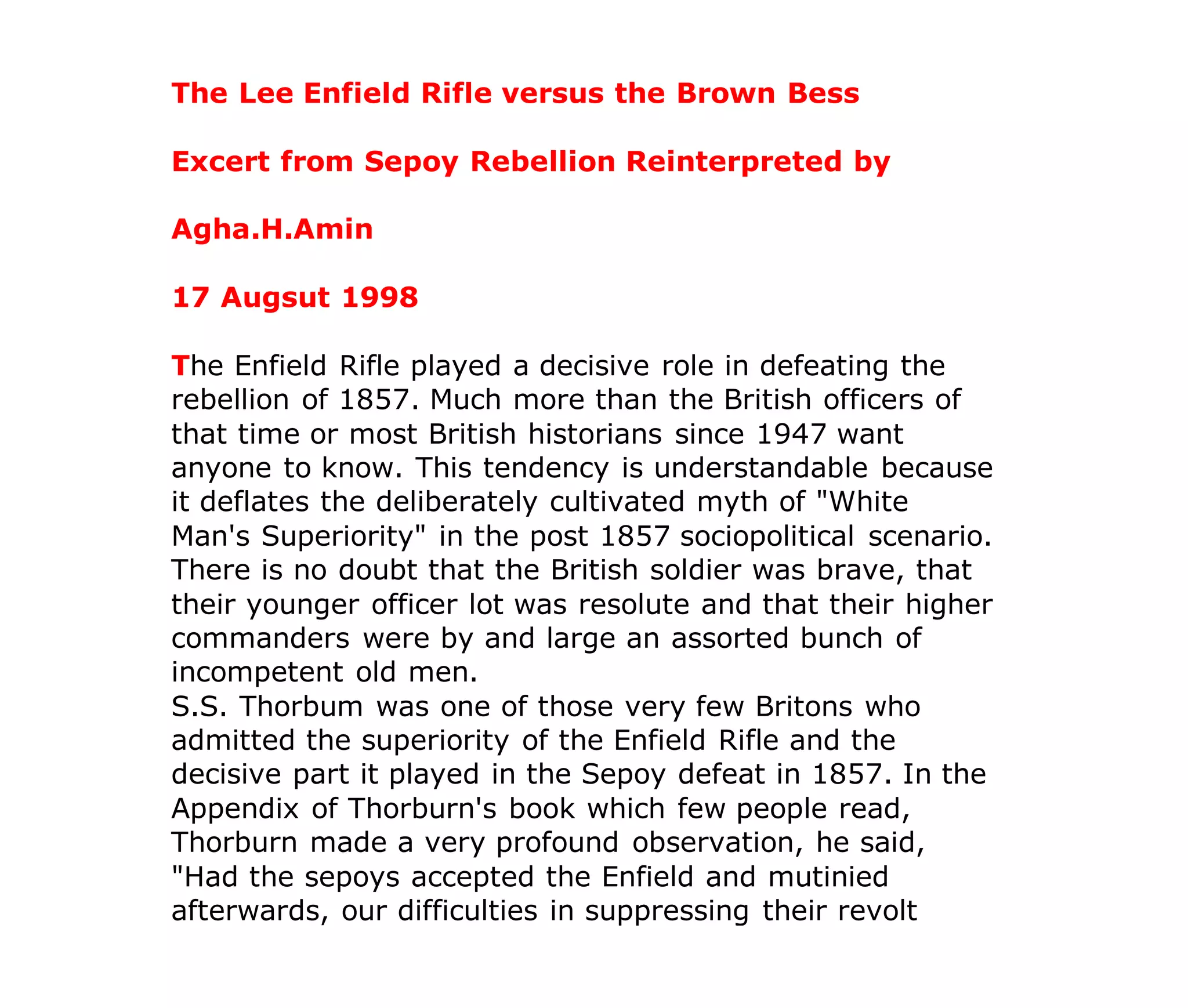 Brown bess and enfield rifle in 1857 myths and miconceptions of indian ...