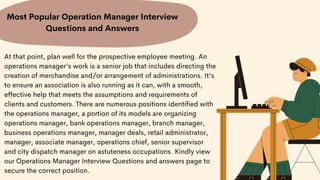 Operation Manager Interview Questions and Answers 2021 | PPT