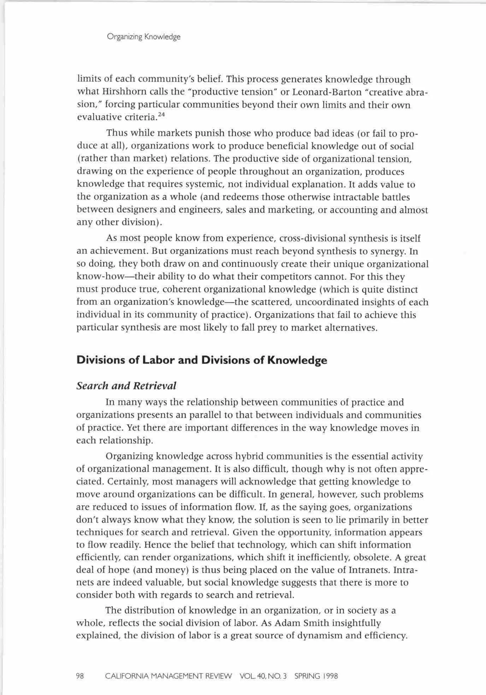 Brown duguid 1998 organizing knowledge | PDF