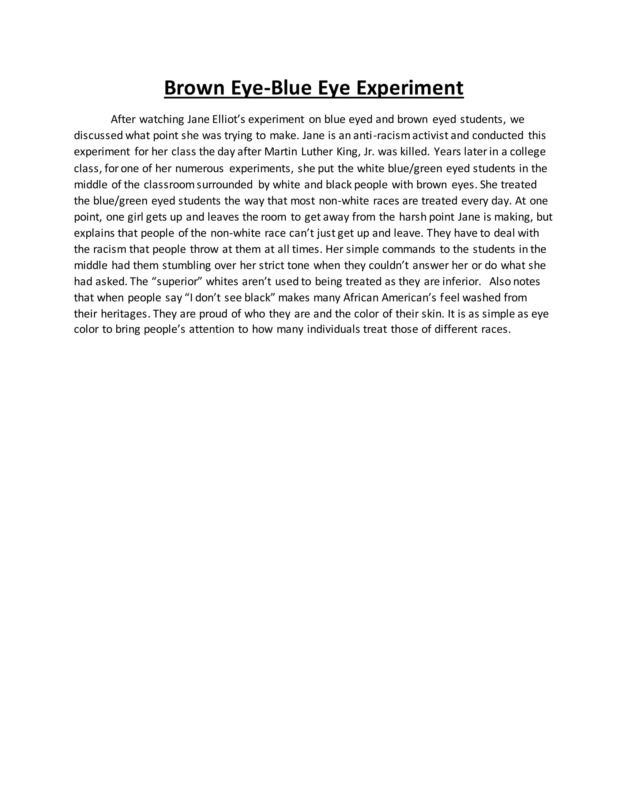 Brown eye blue eye experiment | DOCX