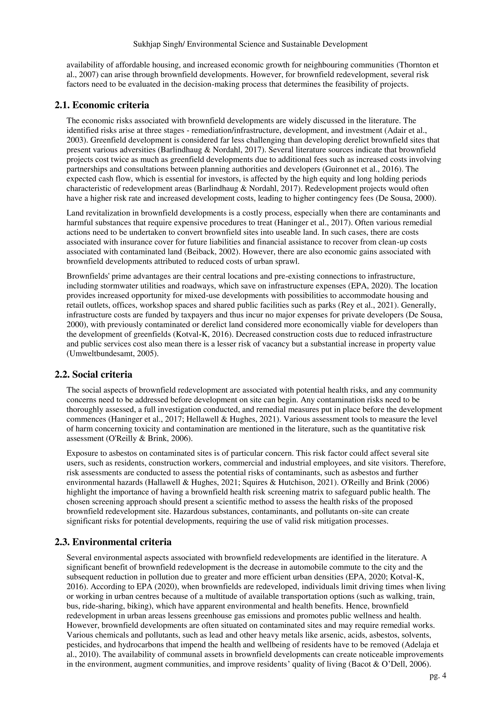 Brownfield land redevelopment strategies in urban areas: Criteria ...