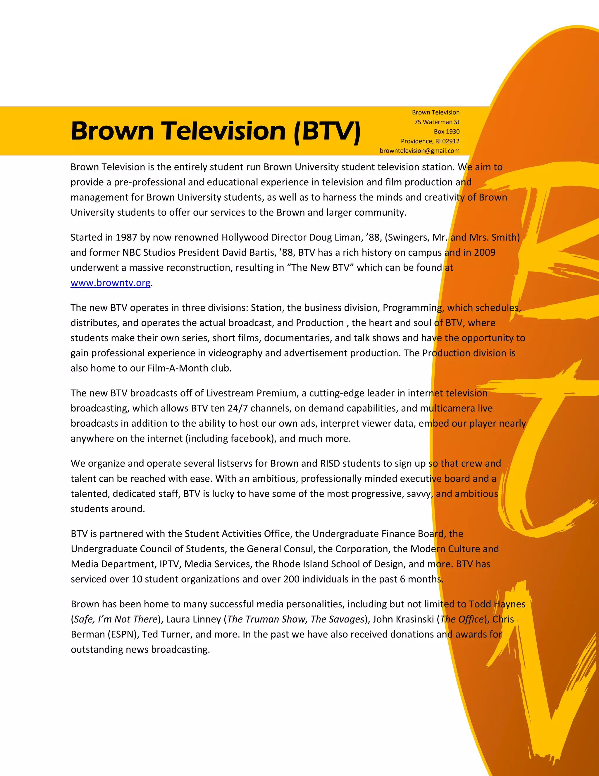 Brown television info sheet | PDF | Television | Entertainment