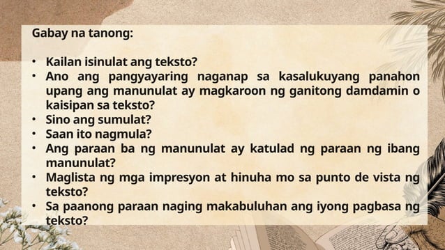 Kahalagahan ng mga Babasahin at Paglalapat ng Mapanuri at Kritikal na ...