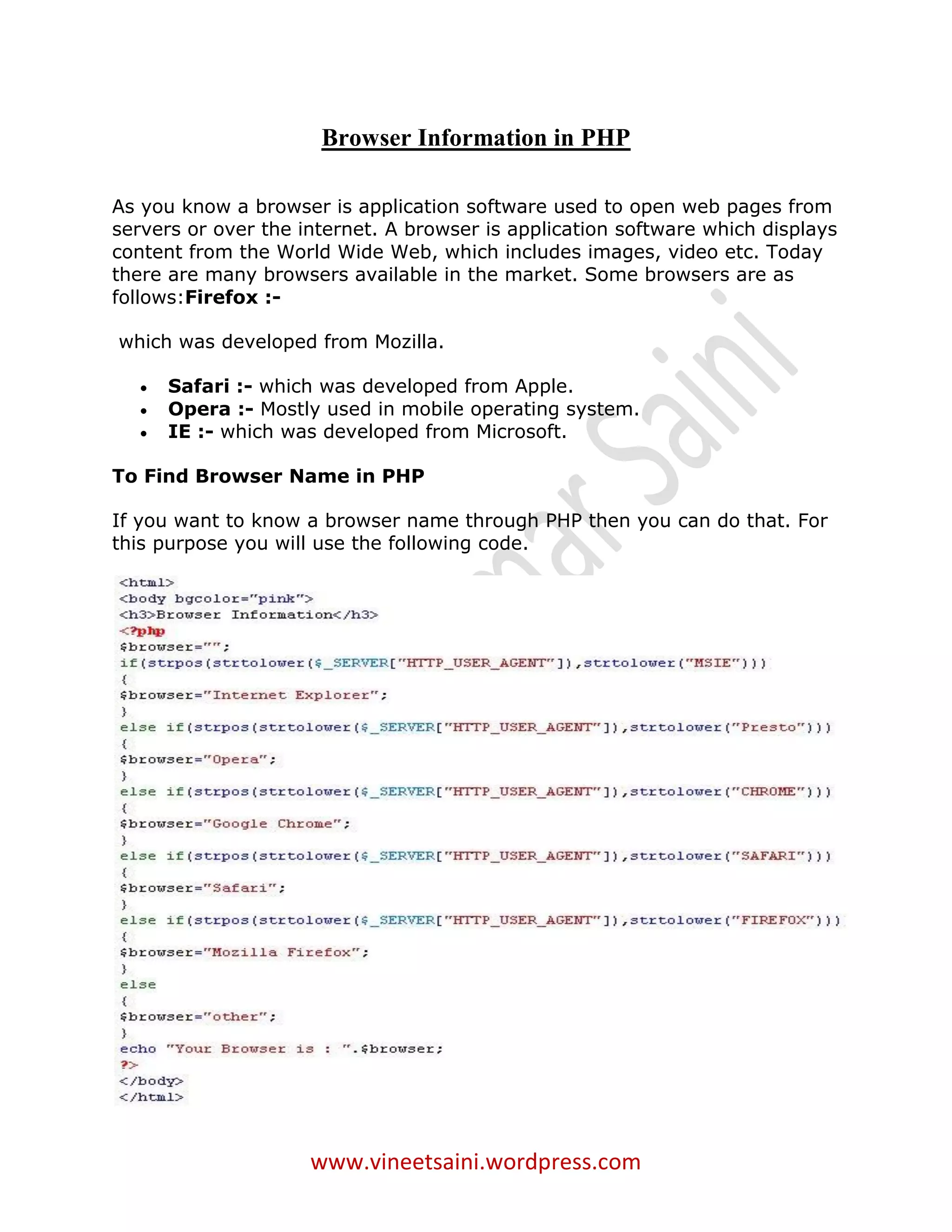 Browser information in PHP | PDF