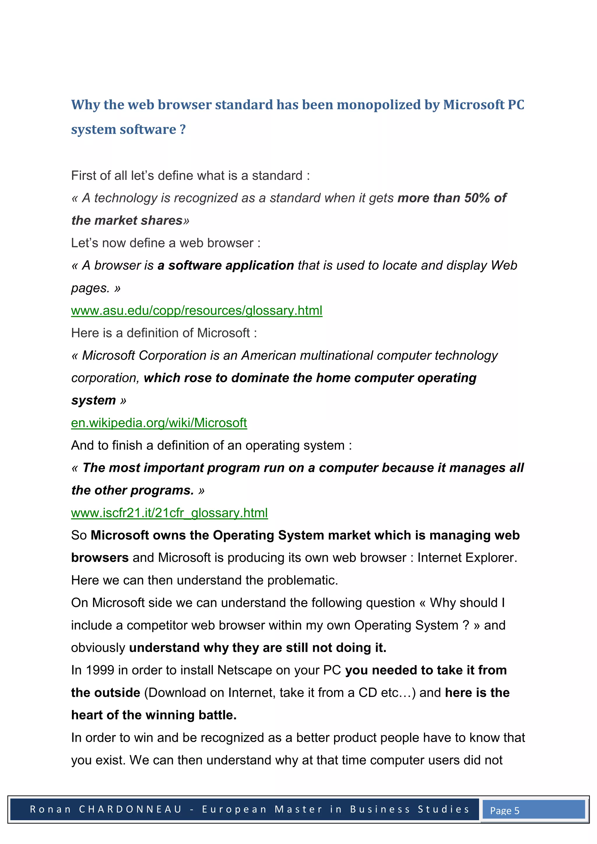 Browser Wars Internet Explorer versus Netscape | PDF