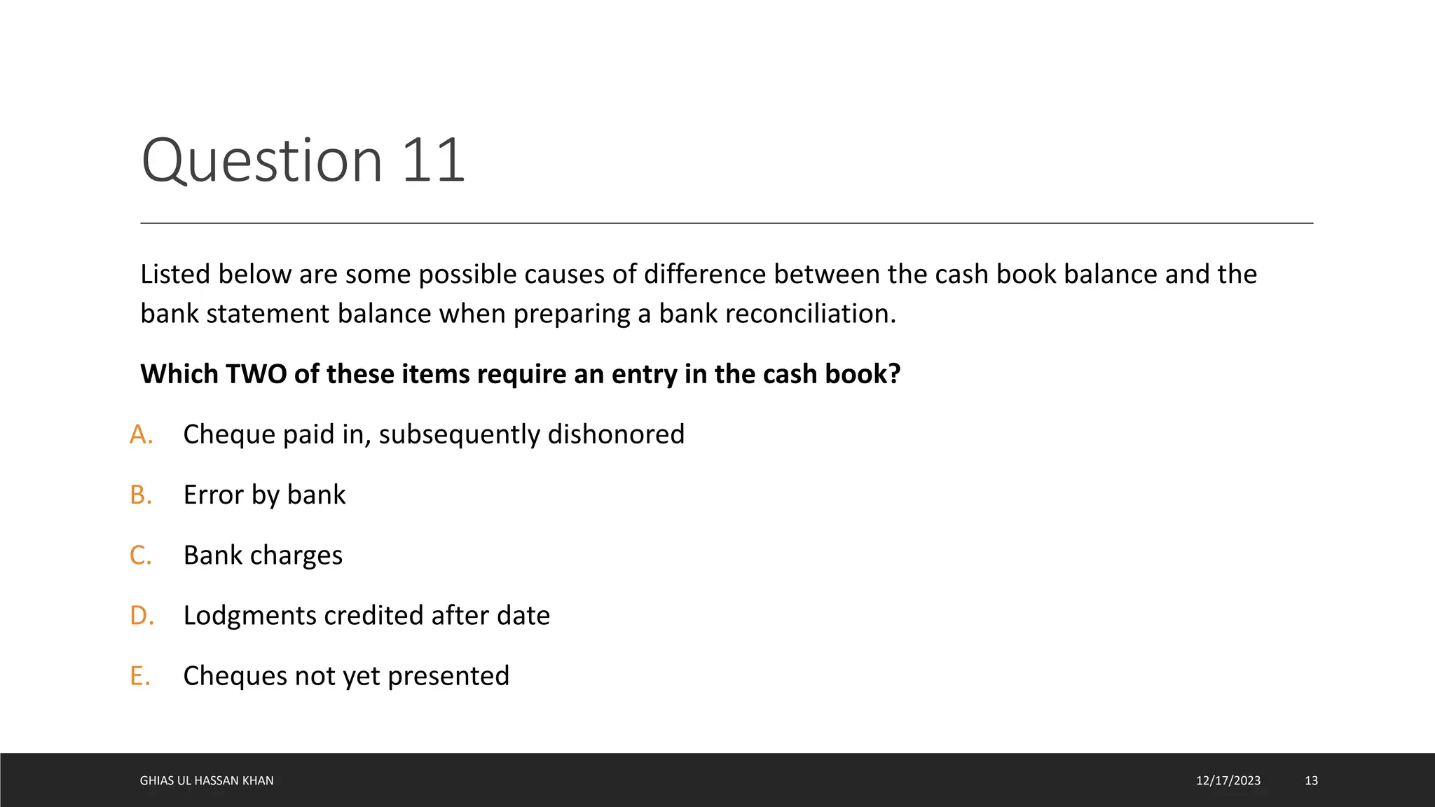 Bank reconciliation statement practice at basic level | PPTX